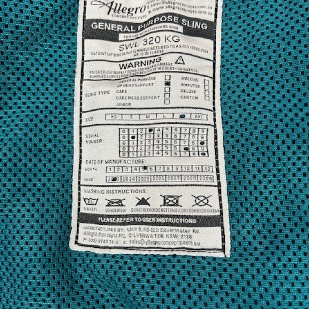 Sling for hoist - X Large Allegro Concepts General Purpose with Head ...