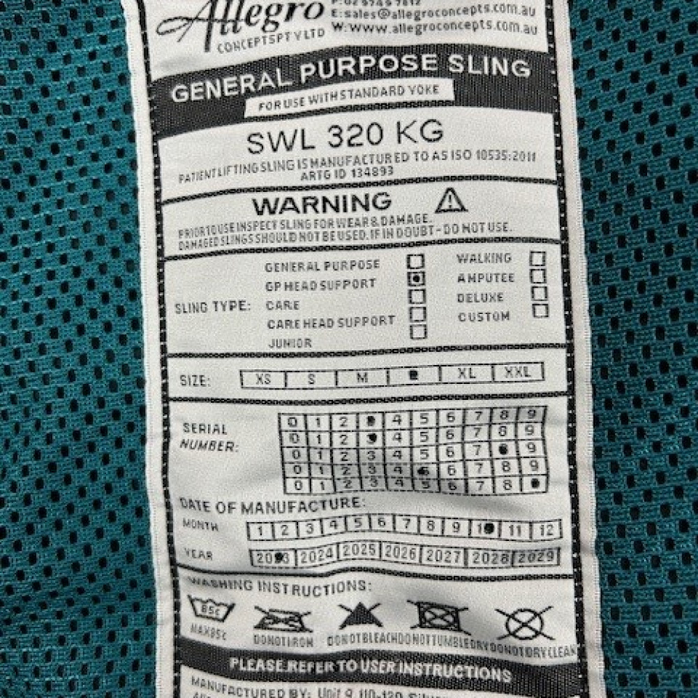 Sling for hoist - Large Allegro Concepts General Purpose with Head ...